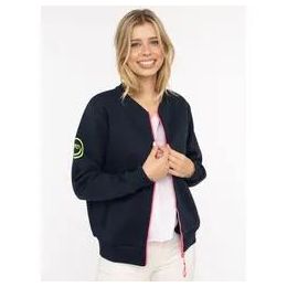 Sweatjacke Zwillingsherz "Smile Regenbogen", Damen, Gr. L/XL, marine, Sweatware, Obermaterial: 50% Baumwolle, 50% Polyester, Sweatjacken Sweatjacke, mit Rei&szlig;verschluss, Rippb&uuml;ndchen, Eingriffstaschen, gro&szlig;er Stickerei