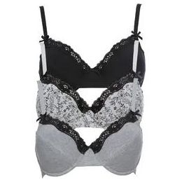 B&uuml;gel-BH bonprix "BH mit B&uuml;gel mit Baumwolle (3er Pack)", Damen, Gr. 85, Cup B, schwarz (schwarz, hellgrau meliert gebl&uuml;mt, schwarz, hellgrau meliert), Obermaterial: 95% Baumwolle, 5% Elasthan. Futter: 100% Baumwolle. Spitze: 90% Polyamid, 10% Elasthan, BHs B&uuml;gel-BH, mit B&uuml;gel, mit Haken- und &Ouml;senverschluss, aus Baumwolle
