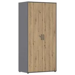 Kleiderschrank Rauch "VOYAGER Garderobe W&auml;scheschrank TOPSELLER Schlafzimmer", graumetallic, eiche artisan, griffe graumetallic, B:93cm H:194cm T:53cm, Holzwerkstoff, Schr&auml;nke, Kleiderschrank, mit 2 modernen Griffvarianten, viel Stauraum MADE IN GERMANY