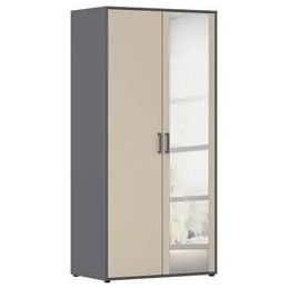 Dreht&uuml;renschrank Rauch "Kleiderschrank Schrank Garderobe W&auml;scheschrank VOYAGER", beige (champagner), graumetallic, B:93cm H:194cm T:53cm, Holzwerkstoff, Schr&auml;nke, Dreht&uuml;renschrank, mit modernen Griffen in Graumetallic und Spiegel
