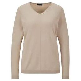 Rundhalspullover GOLDNER "Kurzgr&ouml;&szlig;e Baumwollpullover mit V-Ausschnitt", Damen, Gr. 20, beige, Obermaterial: 95% Baumwolle CO. 5% Kaschmir WS., gerade, V-Ausschnitt, Pullover Rundhalspullover, mit Kaschmieranteil
