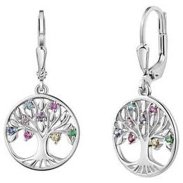 Paar Ohrh&auml;nger Firetti "Schmuck Geschenk Silber 925 Ohrschmuck Ohrringe Baum des Lebens", silberfarben, blau, pink, rosa, t&uuml;rkis, lila, gelb, gr&uuml;n, blau, pink, rosa, t&uuml;rkis, lila, gelb, gr&uuml;n, Ohrringe, Damen, Silber 925 (Sterlingsilber), mit Zirkonia (synth.)