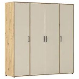 Kleiderschrank Rauch "VOYAGER Garderobe W&auml;scheschrank TOPSELLER Schlafzimmer", beige (champagner), eiche artisan, griffe graumetallic, B:187cm H:194cm T:53cm, Holzwerkstoff, Schr&auml;nke, Kleiderschrank, mit 2 modernen Griffvarianten, viel Stauraum MADE IN GERMANY
