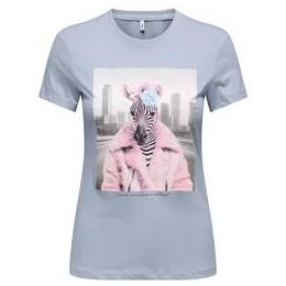 Kurzarmshirt Only "ONLVIBE LIFE S/S GLASSES TOP BOX JRS", Damen, Gr. M, soft chambray print:vibe zebra big city, Jersey, Obermaterial: 100% Baumwolle, regular fit normal, Rundhals, Shirts, Baumwolle, regular fit, Rundhals