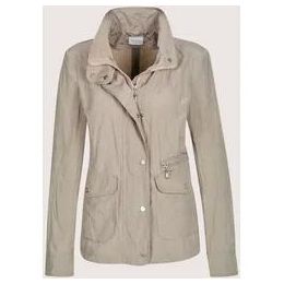 Madeleine Mode Sommerjacke MADELEINE "Sommerjacke Sportive Baumwolljacke mit Stehkragen", Damen, Gr. 38, beige (cappuccino), Obermaterial: 50% Polyester PES. 45% Baumwolle CO. 5% metallisierte Fasern MTF., Modern, normal, Jacken