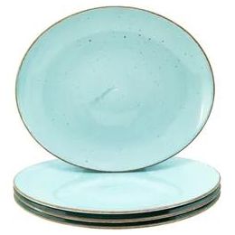 Steakteller Creatable "Vintage Nature, Teller-Set, 4-tlg.", aqua, H:2,5cm &Oslash;:30,5cm, Porzellan, Speiseteller, Naturverbundenes Design, Vielseitig einsetzbar