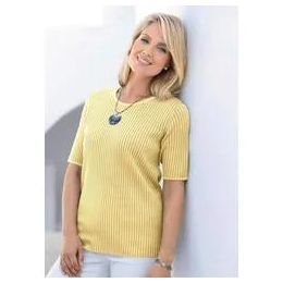 Rundhalspullover GOLDNER "Kurzgr&ouml;&szlig;e Pflegeleichter Pullover in hochwertiger Rippenstruktur", Damen, Gr. 19, gelb, Obermaterial: 65% Polyacryl PAN. 35% Polyester PES., eng Sonstiges, Pullover Rundhalspullover, Au&szlig;ergew&ouml;hnliche Rippenstruktur mit zartem Schimmer