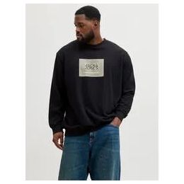 Jack & Jones PlusSize Sweatshirt "JJRAIN SWEAT CREWNECK PLS", Herren, Gr. 4XL, schwarz, angeraute Sweatware, Obermaterial: 100% Baumwolle, JACK & JONES PLUSSIZE, bedruckt, regular fit, Rundhals, Rippb&uuml;ndchen, Sweatshirts Sweatshirt
