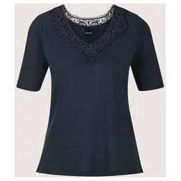 Madeleine Mode Kurzarmshirt MADELEINE "Shirt Kurzarm-Shirt aus Leinen mit feinem Spitzen-Akzent", Damen, Gr. 38, blau (marine), Obermaterial: 100% Leinen LI., Modern, normal, V-Ausschnitt, Shirts