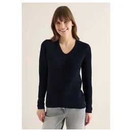 Strickpullover Cecil, Damen, Gr. XXL (46), universal blau, Web, 75% Baumwolle, 25% Polyester, unifarben, normal normal, V-Ausschnitt, normaler Saum, Pullover Strickpullover, mit abgerundetem V-Ausschnitt
