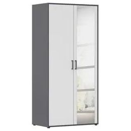 Dreht&uuml;renschrank Rauch "Kleiderschrank Schrank Garderobe W&auml;scheschrank VOYAGER", graumetallic, alpinwei&szlig;, B:93cm H:194cm T:53cm, Holzwerkstoff, Schr&auml;nke, Dreht&uuml;renschrank, mit modernen Griffen in Graumetallic und Spiegel