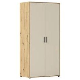 Kleiderschrank Rauch "VOYAGER Garderobe W&auml;scheschrank TOPSELLER Schlafzimmer", beige (champagner), eiche artisan, griffe graumetallic, B:93cm H:194cm T:53cm, Holzwerkstoff, Schr&auml;nke, Kleiderschrank, mit 2 modernen Griffvarianten, viel Stauraum MADE IN GERMANY