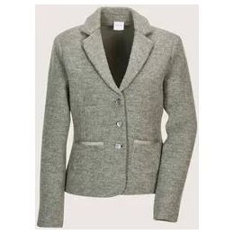 Madeleine Mode Jackenblazer MADELEINE "Kurzblazer Eleganter Schurwollblazer in Melange", Damen, Gr. 38, grau (graphit, melange), Obermaterial: 93% Schurwolle WV. 4% metallisierte Fasern MTF. 3% Polyamid PA., Modern, Blazer, Glanzeffekte, Schmuckkn&ouml;pfe