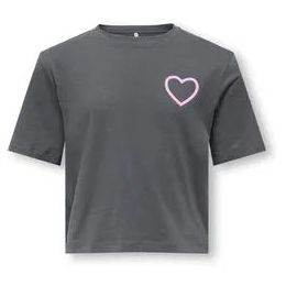 T-Shirt KIDS Only "KOGREX S/S PRINTED TOP JRS", M&auml;dchen, Gr. 146/152, magnet print:heart, romance rose, Jersey, Obermaterial: 100% Baumwolle, unifarben, regular fit taillenlang, Rundhals, Shirts T-Shirt, mit s&uuml;&szlig;em Brustmotiv