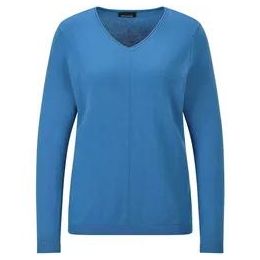 Rundhalspullover GOLDNER "Baumwollpullover mit V-Ausschnitt", Damen, Gr. 48, blau, Obermaterial: 95% Baumwolle CO. 5% Kaschmir WS., gerade, Pullover Rundhalspullover, mit Kaschmieranteil