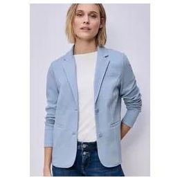 Kurzblazer Street One, Damen, Gr. 46, original blau, Web, 53% Polyester, 45% Baumwolle, 2% Elasthan, unifarben, normal normal, V-Ausschnitt, abgesteppt, Blazer Kurzblazer, mit Struktur