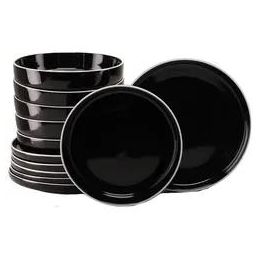 Tafelservice Creatable "Teller Set, Nordic Gourmet, Service 12-tlg.", schwarz, 12, Steinzeug, Geschirr-Sets, Tafelservice, Minimalistisches Design, Gl&auml;nzende Glasur, Nordische &Auml;sthetik