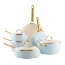 Greenpan Kochtopfset Padova Reserve, Wei&szlig;, Gold, Hellblau, Metall, Glas, 6-teilig, 0 L, rund, PFAS-frei, Kochen, T&ouml;pfe, Topfsets