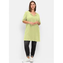 sheego Gro&szlig;e Gr&ouml;&szlig;en Longshirt mit geschlitztem Ausschnitt, pistazie, Gr&ouml;&szlig;e 52/54 - Damen