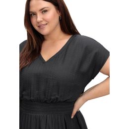 sheego Damen Maxikleid mit Smokbund und Volant am Saum, schwarz, Gr&ouml;&szlig;e 58