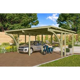 Karibu Doppelcarport 'Eco 1' 563 x 490 cm Kiefer KDI PVC-Dach, mit zwei Einfahrtsb&ouml;gen