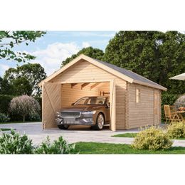 Karibu Garage BB Satteldach 387 x 537 x 309 cm Blockbohlenbauweise, mit Satteldach, Naturfarben