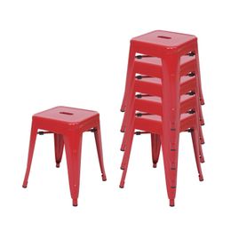 6er-Set Hocker MCW-A73, Metallhocker Sitzhocker, Metall Industriedesign stapelbar ~ rot