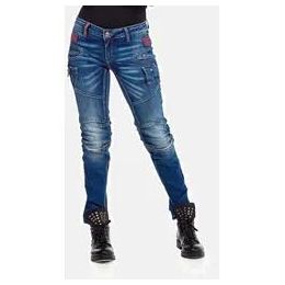 Cipo & Baxx Slim-fit-Jeans CIPO & BAXX "Jeans", Damen, Gr. 27, L&auml;nge 34, blau, 99% Baumwolle, 1% Elasthan, unifarben, Basic, slim fit lang, Jeans Slim-fit-Jeans, mit modischen Ziern&auml;hten, WD358