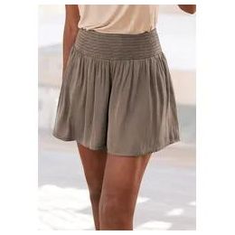 Webshorts Lascana, Damen, Gr. 42, N-Gr, gr&uuml;n (khaki), Satin, Obermaterial: 100% Polyester, unifarben, figurumspielend kurz, Hosen, aus softer Satinqualit&auml;t, kurze Hose, Sommerhose, modisch und elegant