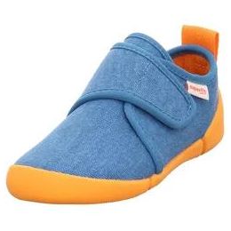 Hausschuh Superfit "VENTI WMS: weit", M&auml;dchen, Gr. 26, jeansblau, Baumwolle, meliert, Schuhe Hausschuh, Klettschuh, in WMS: Weite weit, Gr&ouml;&szlig;enschablone zum Download