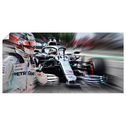 Wandbild Artland "Weltmeister Sir Lewis Hamilton", farbe bild(er): farbig, B/H/T: 100cm x 50cm x 0,1cm, Poster Funsport Querformat, 1 Stk., Bilder, als Alubild, Leinwandbild, Poster, Wandaufkleber in verschied. Gr&ouml;&szlig;en