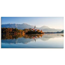 Wandbild Artland, B:40cm H:20cmfarbe bild(er): blau, Leinwand, Wohnzimmer, Bilder, "Herbst am Bleder See Slowenien", als Alubild, Leinwandbild,
