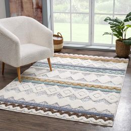Hochflor-Teppich Carpet City "Focus 3013", bunt (mehrfarbig), B:200cm H:20mm L:290cm, Polypropylen, Teppiche, L&auml;ufer, Boho, Hochtief-Muster/ 3D-Effekt, f&uuml;r Wohnzimmer, Schlafzimmer