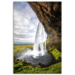 Wandbild Artland, B:60cm H:90cmfarbe bild(er): gr&uuml;n, Leinwand, Wohnzimmer, Bilder, "Wasserfall Seljalandsfoss auf Island", als Alubild, Leinwandbild,