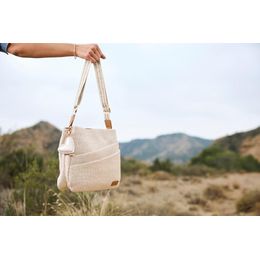 Umh&auml;ngetasche Rieker, Damen, Gr. B/H/T: 30cm x 26cm x 8cm, natur, Textil, Taschen Umh&auml;ngetasche, Damen Handtasche, Schultertasche mit Herz-Anh&auml;nger