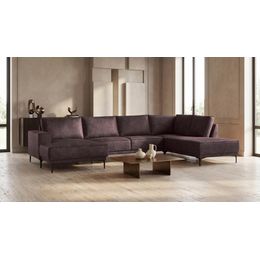 Wohnlandschaft OTTO HOME "XXL Sofa Oland, Struktur, Flachgewebe, Luxus-Microfaser, Boucle", braun (dunkelbraun), B:345cm H:85cm T:210cm, Struktur weich (100% Polyester);Luxus-Microfaser (100% Polyester);Webstoff (100% Polyester), Sofas, Wohnlandschaft, U-Form, 345 cm, Wellenunterfederung, Skandi-Design, Metallf&uuml;&szlig;e