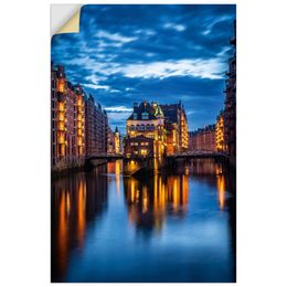 Wandbild Artland, B:40cm H:60cm T:0,1cmfarbe bild(er): blau, Vinyl, Wohnzimmer, Bilder, "Wasserschloss Speicherstadt in Hamburg", als Alubild,