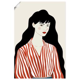 Wandbild Artland "Woman in Striped Blouse I", farbe bild(er): rot, B/H/T: 20cm x 30cm x 0,1cm, Poster Bilder von Frauen Hochformat, 1 Stk., Bilder, als Alubild, Leinwandbild, Poster, Wandaufkleber in verschied. Gr&ouml;&szlig;en