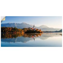 Wandbild Artland "Herbst am Bleder See Slowenien", farbe bild(er): blau, B:60cm H:30cm, Bilder, als Alubild, Leinwandbild, Poster, Wandaufkleber in verschied. Gr&ouml;&szlig;en