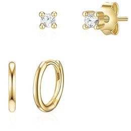 Lulu & Jane Paar Ohrstecker LULU & JANE "Set: AV191", gelbgold, wei&szlig;, Ohrringe, Damen, 2,3/11,3mm,mit Zirkonia, Messing, mit Zirkonia