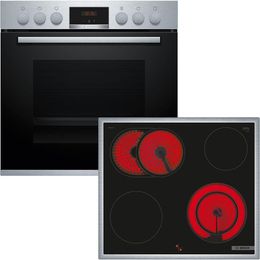 Bosch Elektro-Herd-Set "HND411VS67", Energieeffizienz: A+ (A+++-D), schwarz (schwarz, edelstahl), Herdsets, Backwagen mit ausziehbarer T&uuml;r f&uuml;r bequemes Kochen & Backen