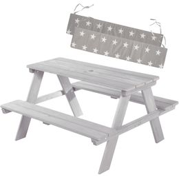 Kindersitzgruppe Roba "Picknick for 4 Outdoor +, Grau", grau (grau,), Sitzm&ouml;bel-Sets, Kinder, B/H/T: 89cm x 50cm x 84,5cm, Kindersitzgarniturmit 2 Sitzauflagen, Massivholz, mit abgerundeten Ecken; inklusive Sitzauflagen &Acirc;&raquo;Little Stars&Acirc;&laquo;, B:89cm H:50cm T:84,5cm