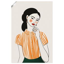 Wandbild Artland "Woman in Striped Blouse II", farbe bild(er): orange, B/H/T: 40cm x 60cm x 0,1cm, Poster Bilder von Frauen Hochformat, 1 Stk., Bilder, als Alubild, Leinwandbild, Poster, Wandaufkleber in verschied. Gr&ouml;&szlig;en