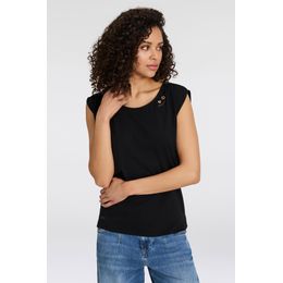 Kurzarmshirt Ragwear "GREETA", Damen, Gr. XXL (44), schwarz, Jersey, Obermaterial: 100% Baumwolle, unifarben, h&uuml;ftlang, Rundhals, Shirts, gro&szlig;er R&uuml;ckenausschnitt mit Band zum Zusammenhalten