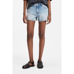Jeansshorts HUGO BLUE "Galimon", Damen, Gr. 30, N-Gr, turquoise, aqua 445, Denim/Jeans, Obermaterial: 100% Baumwolle, unifarben, kurz, Jeans Jeansshorts, Mid Rise, Logo-Stitching