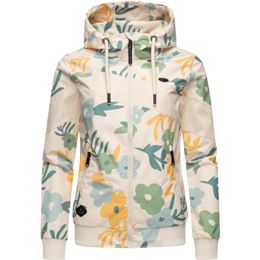Outdoorjacke Ragwear "Nuggie Block Flower", Damen, Gr. M (38), beige, Au&szlig;enmaterial: 100% Polyester; Innenfutter: 100% Polyester, gerade h&uuml;ftbedeckend, eng Rippstrickb&uuml;ndchen, Jacken Outdoorjacke, modische Damen Freizeitjacke mit floralem Print