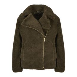 Winterjacke Urban Classics "Urban Classics Damen Ladies Sherpa Biker Jacket", Damen, Gr. M, olive, 100% Polyester, unifarben, oversize, amerikanischer Ausschnitt, Jacken Winterjacke