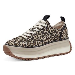 Plateausneaker Tamaris "Milena", Damen, Gr. 38, leodruck, Synthetik, Textil, Schuhe Plateausneaker, Freizeitschuh, Halbschuh, Schn&uuml;rschuh in veganer Verarbeitung