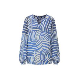 Schlupfbluse GOLDNER "Grafische Viskosebluse mit Schlitz", Damen, Gr. 40, blau (blau, gemustert), Obermaterial: 100% Viskose CV., figurumspielend, V-Ausschnitt, Blusen Schlupfbluse, Gummib&uuml;ndchen am Armabschluss