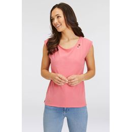 Kurzarmshirt Ragwear "GREETA", Damen, Gr. L (40), orange (coral), Jersey, Obermaterial: 100% Baumwolle, unifarben, h&uuml;ftlang, Rundhals, Shirts, gro&szlig;er R&uuml;ckenausschnitt mit Band zum Zusammenhalten